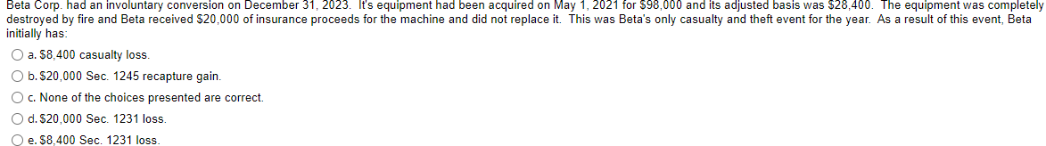 Solved Beta Corp. had an involuntary conversion on December | Chegg.com