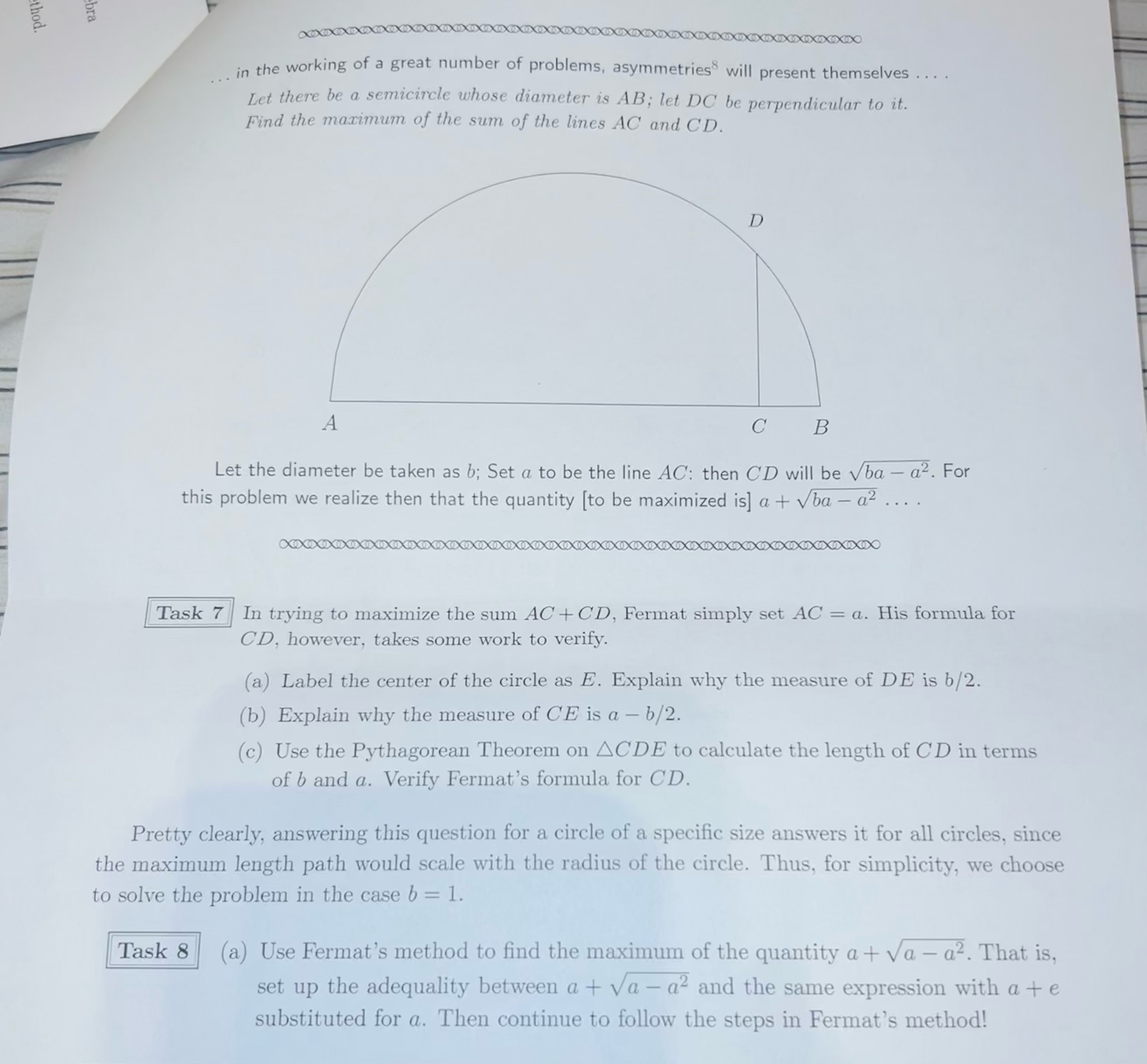 Solved Task 7 ﻿In trying to maximize the sum AC + ﻿CD, | Chegg.com