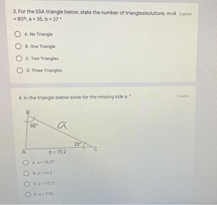 Solved 3. For the SSA triangle below. state the number of | Chegg.com