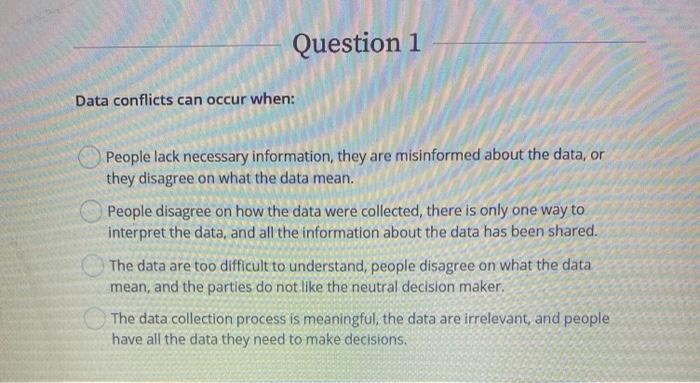 Solved Question 1 Data conflicts can occur when: People lack | Chegg.com