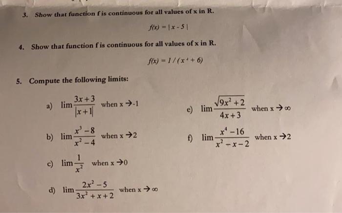 Solved 3. Show that function fis continuous for all values | Chegg.com