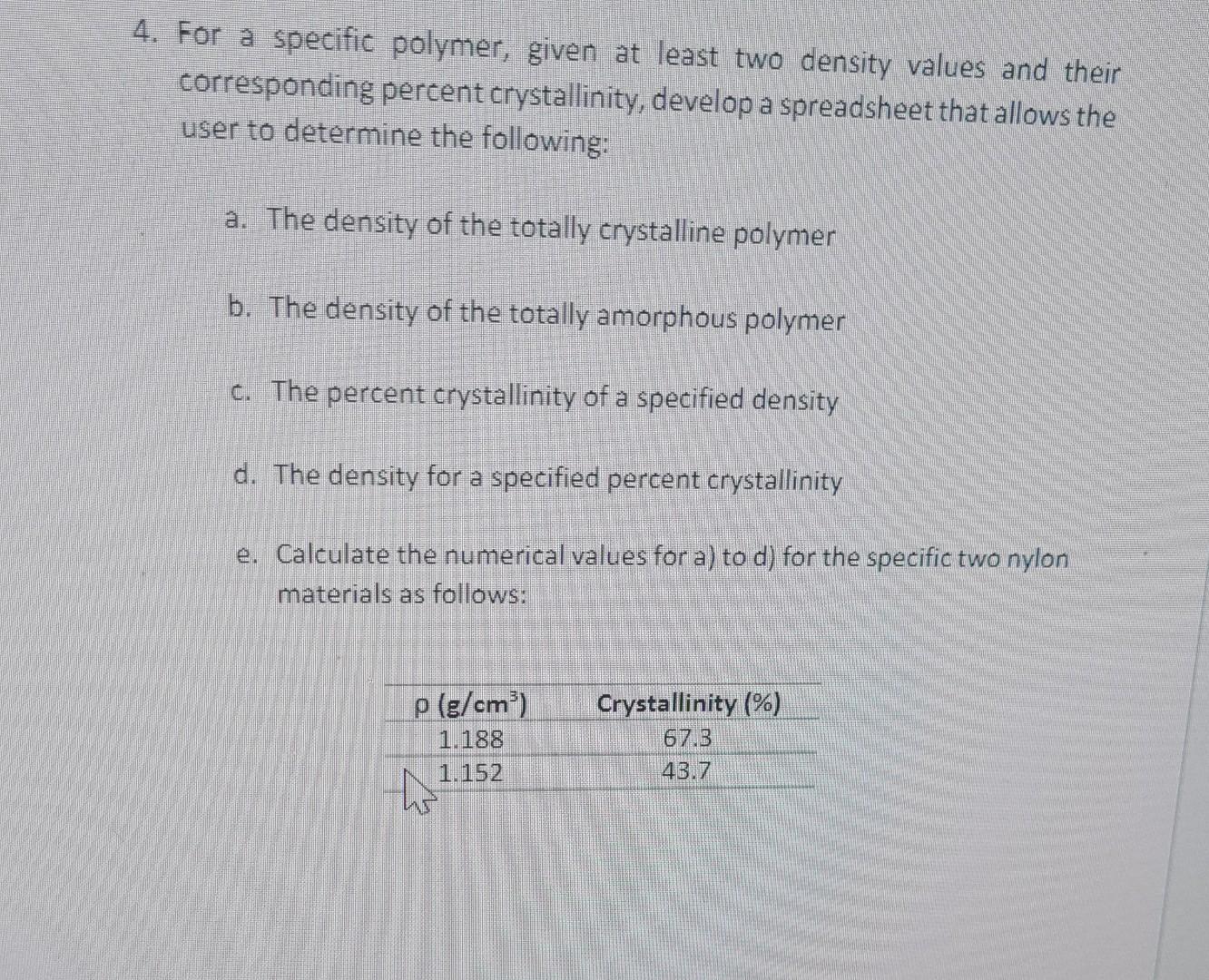 Solved 4. For a specific polymer, given at least two density | Chegg.com