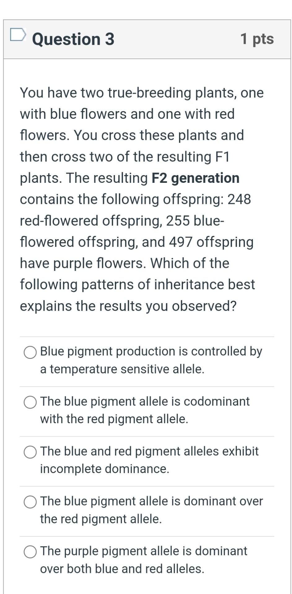 Solved You have two true-breeding plants, one with blue | Chegg.com