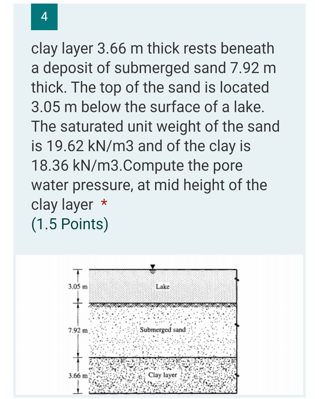 Solved 4 clay layer 3.66 m thick rests beneath a deposit of | Chegg.com