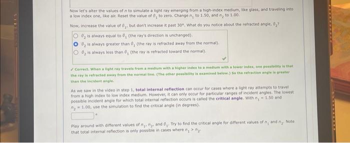 Solved Now let's alter the values of n to simulate a light | Chegg.com
