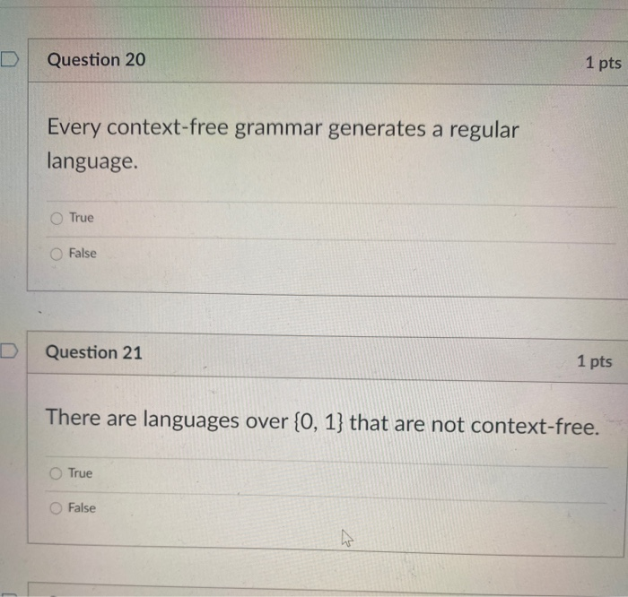 Solved Question 20 1 pts Every context-free grammar | Chegg.com
