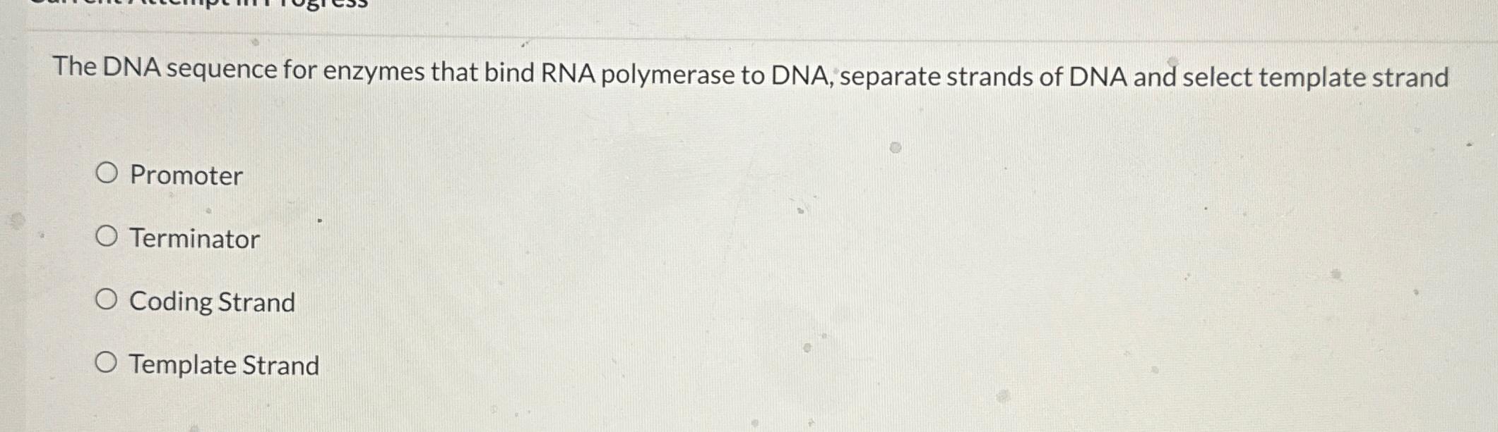 Solved The DNA sequence for enzymes that bind RNA polymerase | Chegg.com