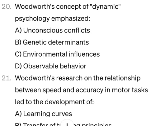 Solved Woodworth's concept of "dynamic"psychology | Chegg.com