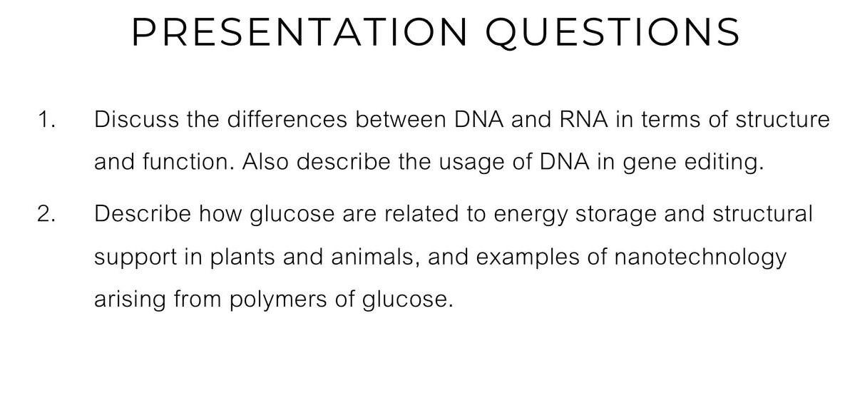 Solved 1. Discuss the differences between DNA and RNA in | Chegg.com