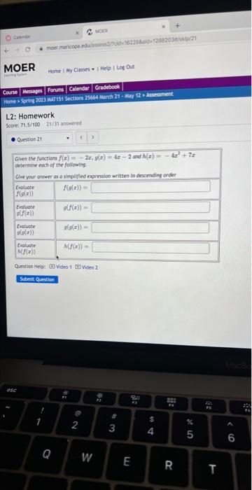 Solved GVew the functiors f(x)=−2r,g(z)=4x−2 and | Chegg.com