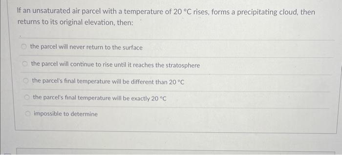 Solved If an unsaturated air parcel with a temperature of | Chegg.com