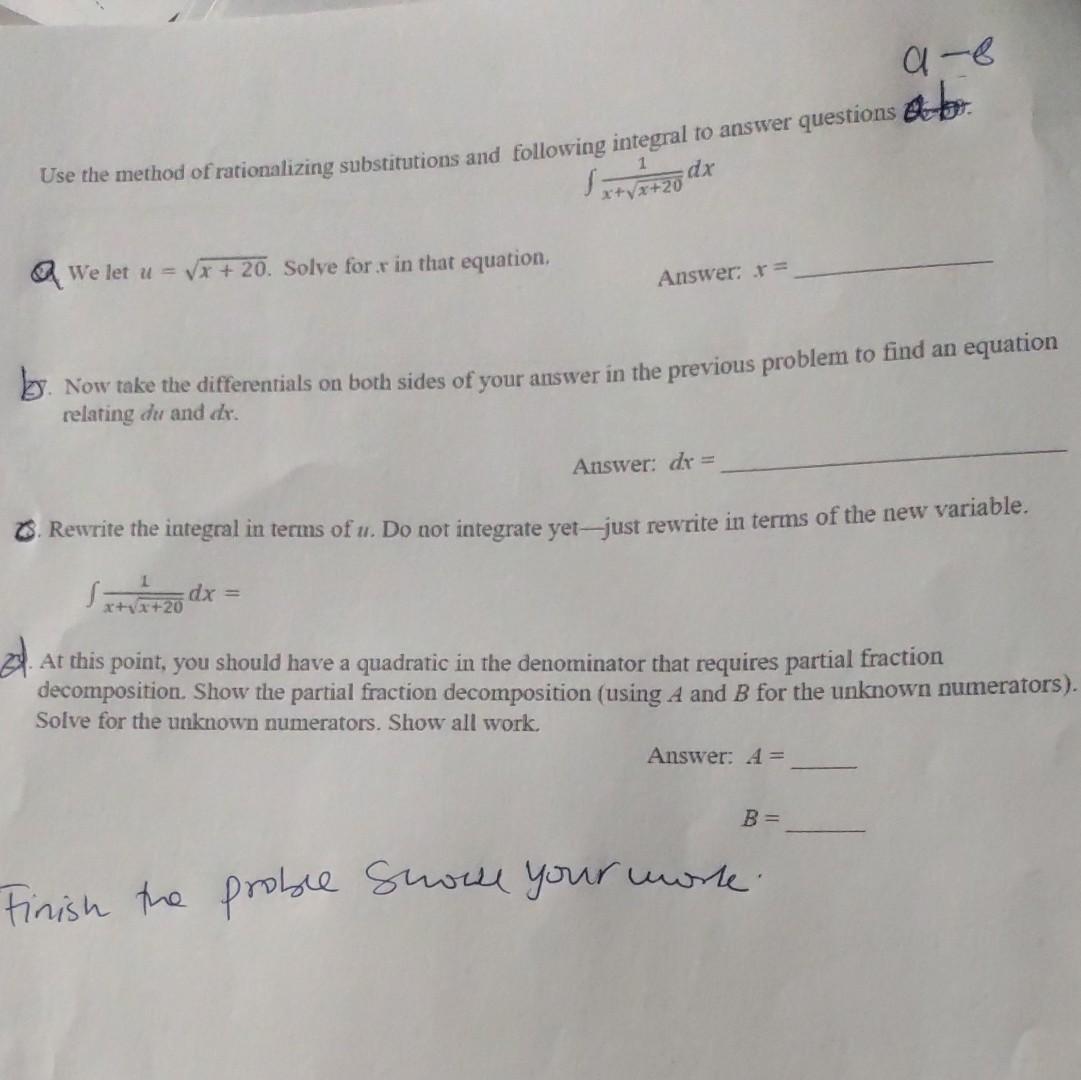 Solved a-e Use the method of rationalizing substitutions and | Chegg.com