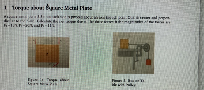Solved 1 Torque about Square Metal Plate A square metal | Chegg.com