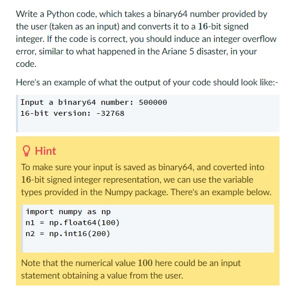Solved Write a Python code, which takes a binary64 number | Chegg.com