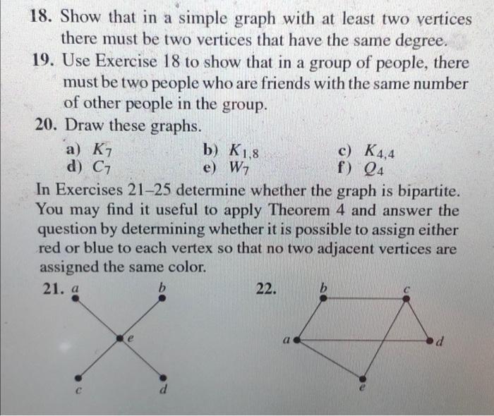 Solved 18. Show that in a simple graph with at least two | Chegg.com