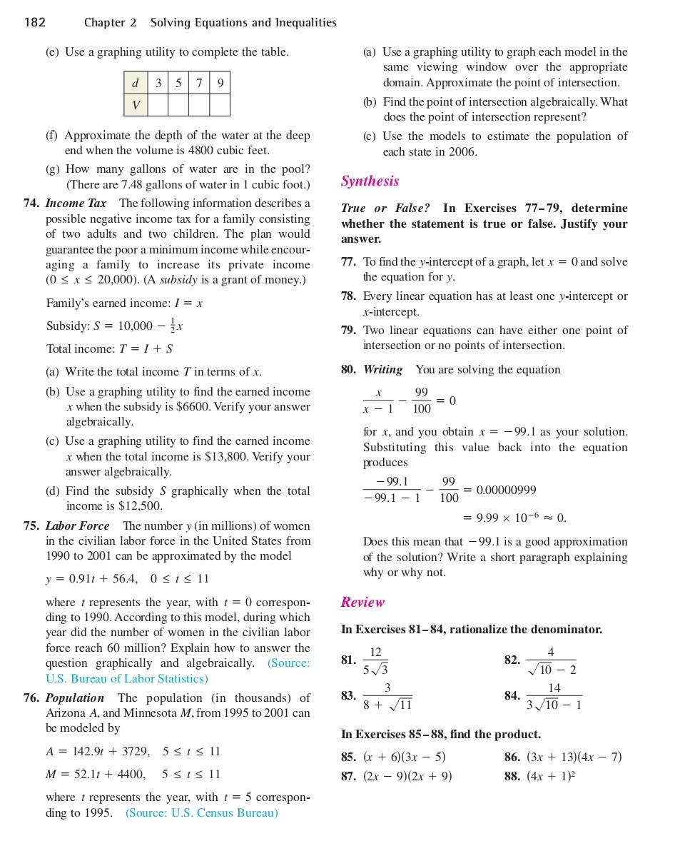 Solved 182 Chapter 2 Solving Equations and Inequalities (e) | Chegg.com