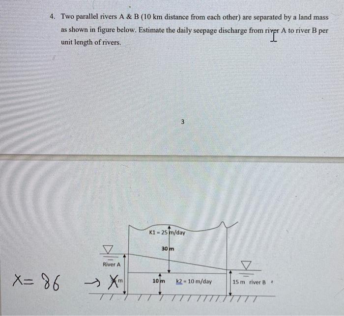 Solved 4. Two parallel rivers A & B (10 km distance from | Chegg.com