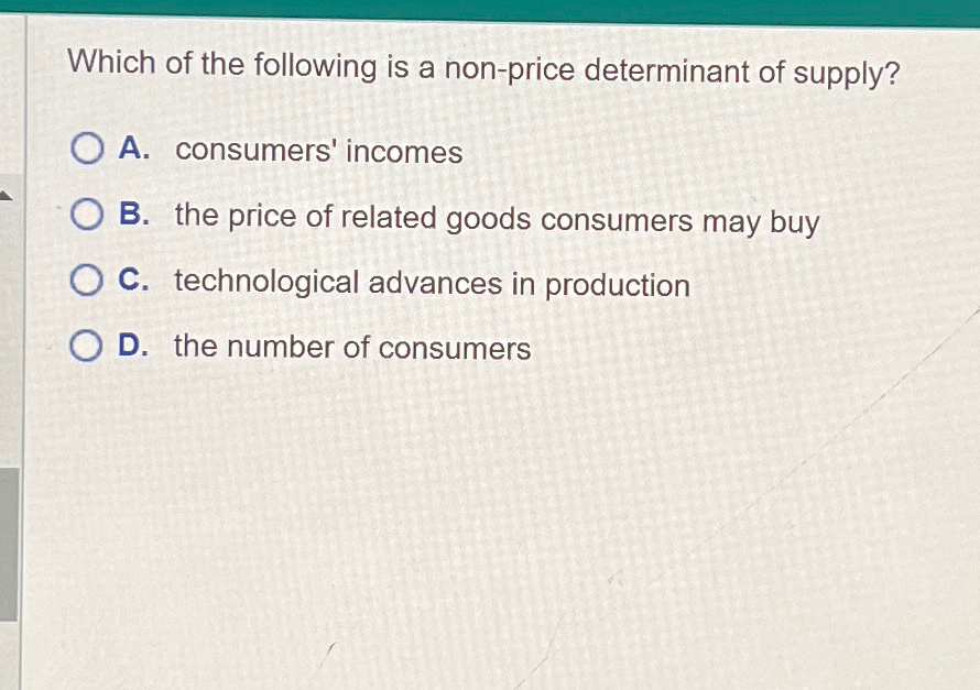 Solved Which of the following is a non-price determinant of | Chegg.com