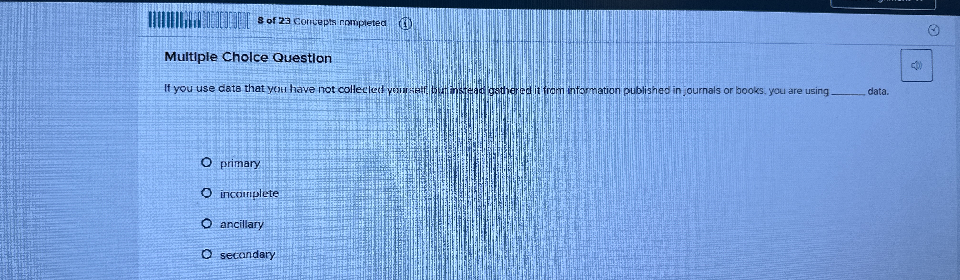 Solved 8 ﻿of 23 ﻿Concepts completedMultiple Choice | Chegg.com
