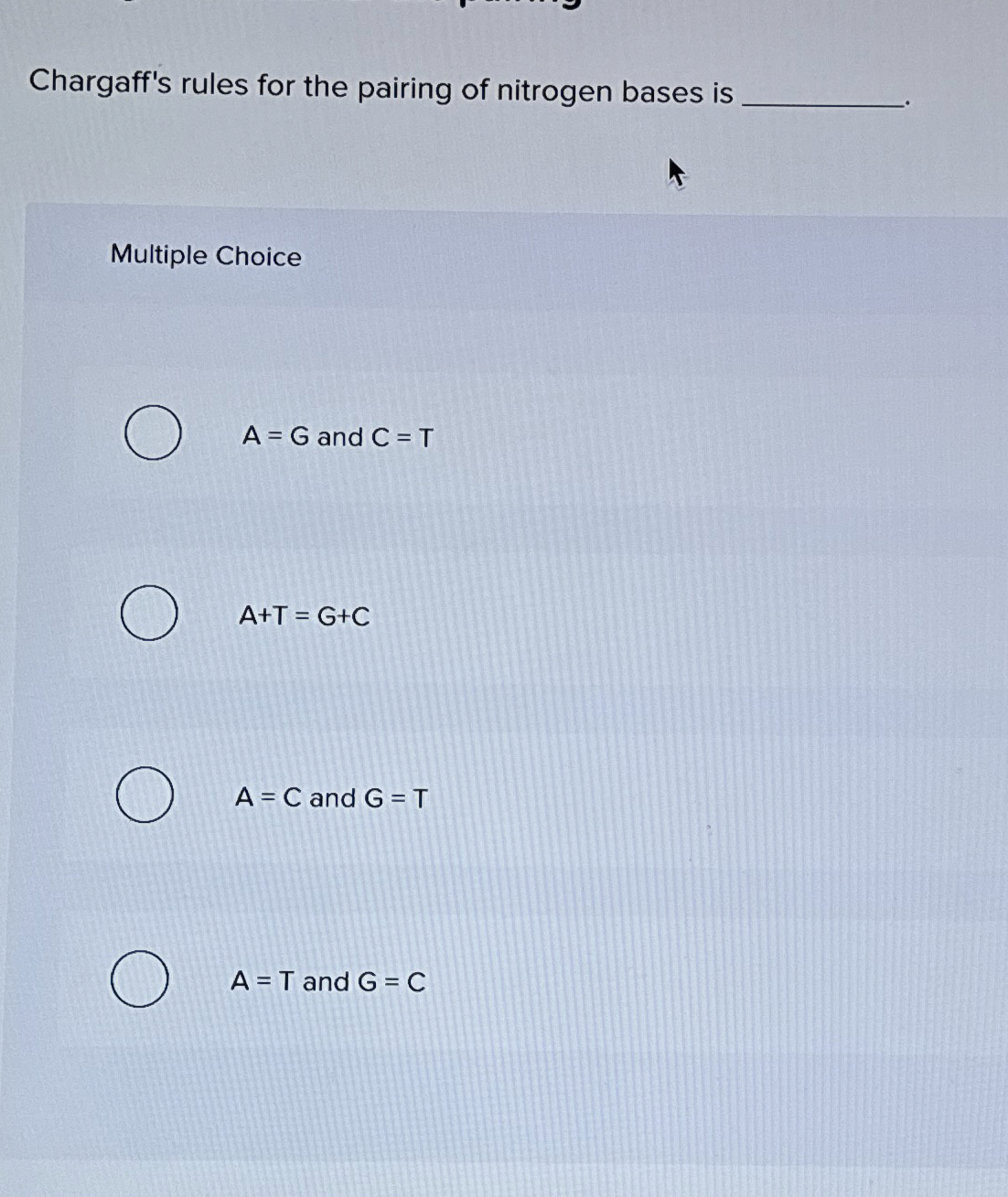Solved Chargaff's rules for the pairing of nitrogen bases | Chegg.com