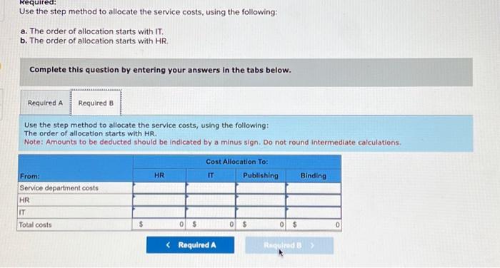Solved Use the step method to allocate the service costs, | Chegg.com
