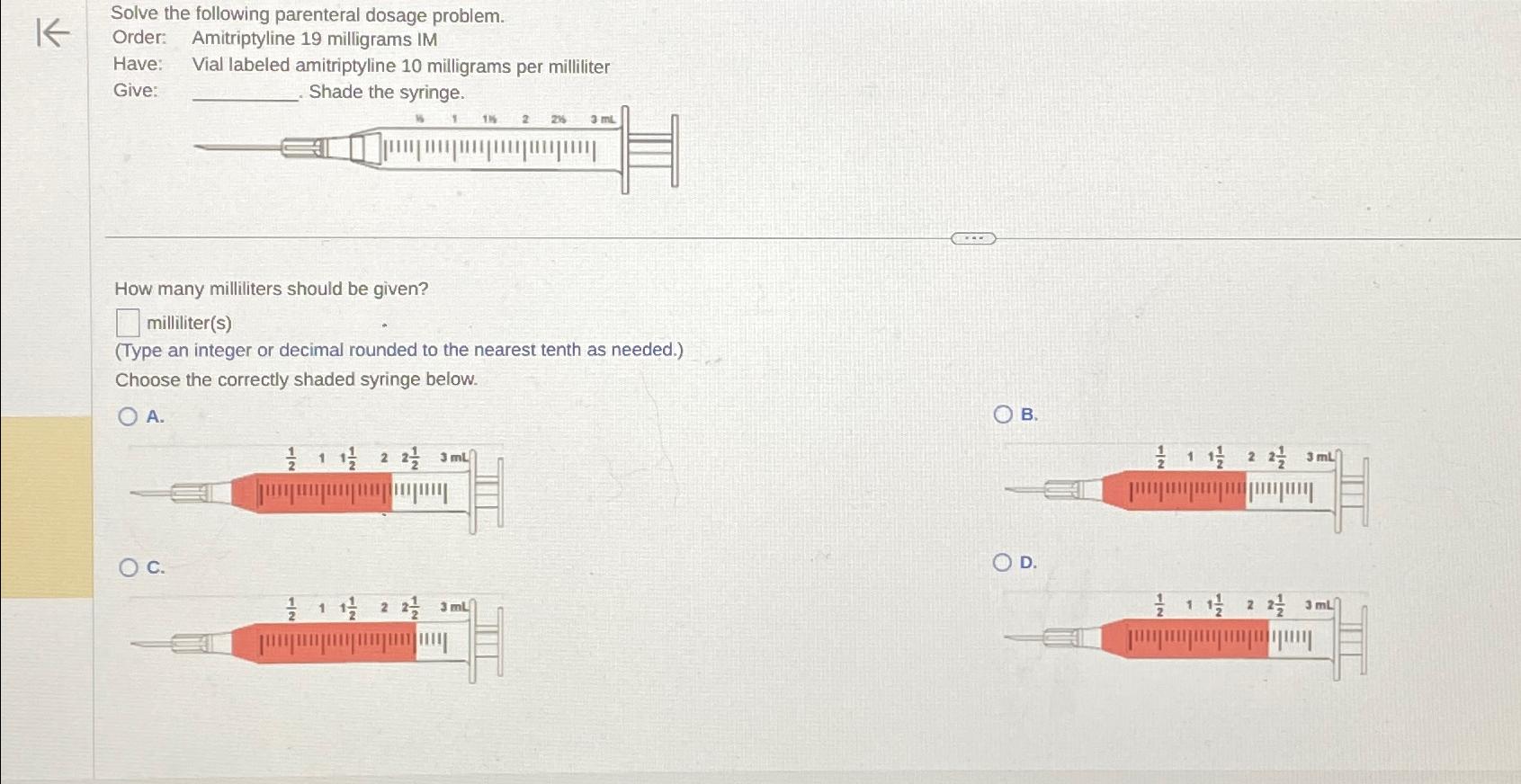 Solved Solve the following parenteral dosage problem.Order: | Chegg.com