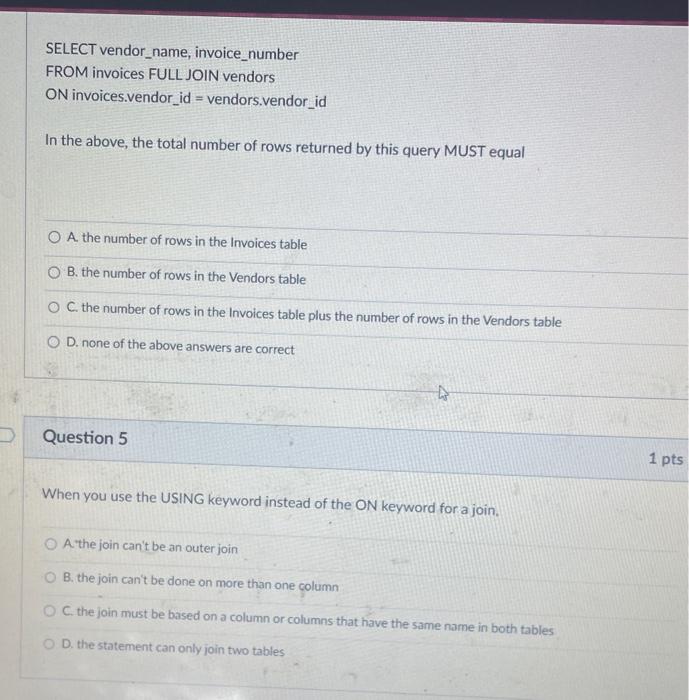 Solved In the above, the total number of rows returned by | Chegg.com
