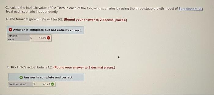 Solved Calculate the intrinsic value of Rio Tinto in each of | Chegg.com