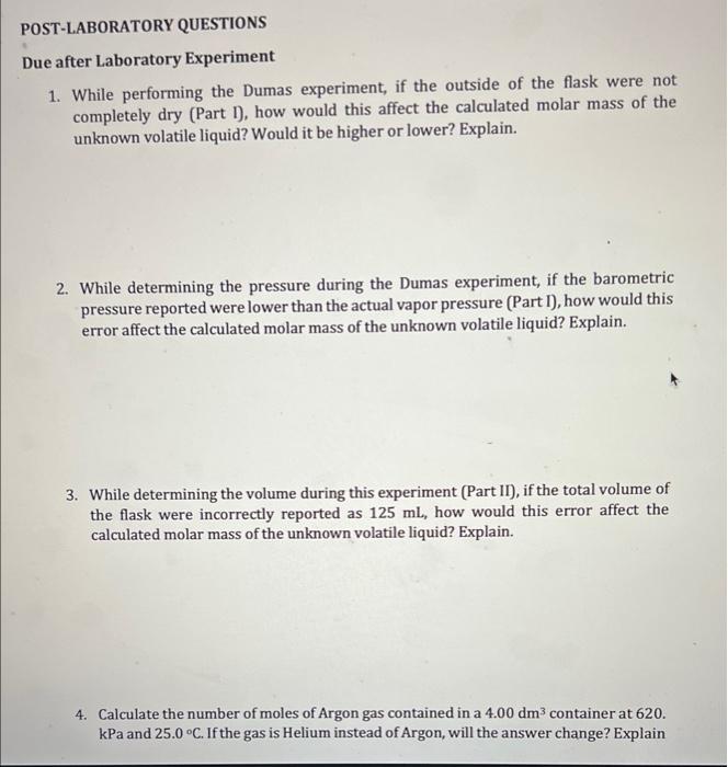 Solved POST-LABORATORY QUESTIONS Due after Laboratory | Chegg.com