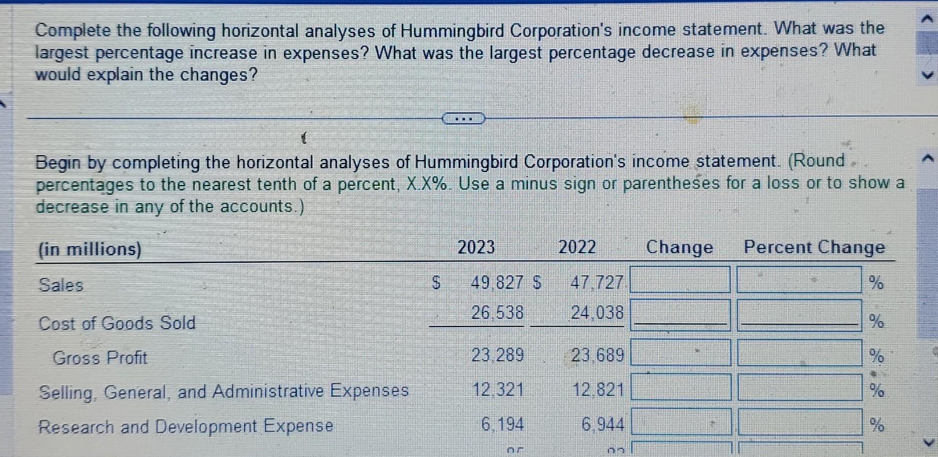 Solved Complete the following horizontal analyses of | Chegg.com