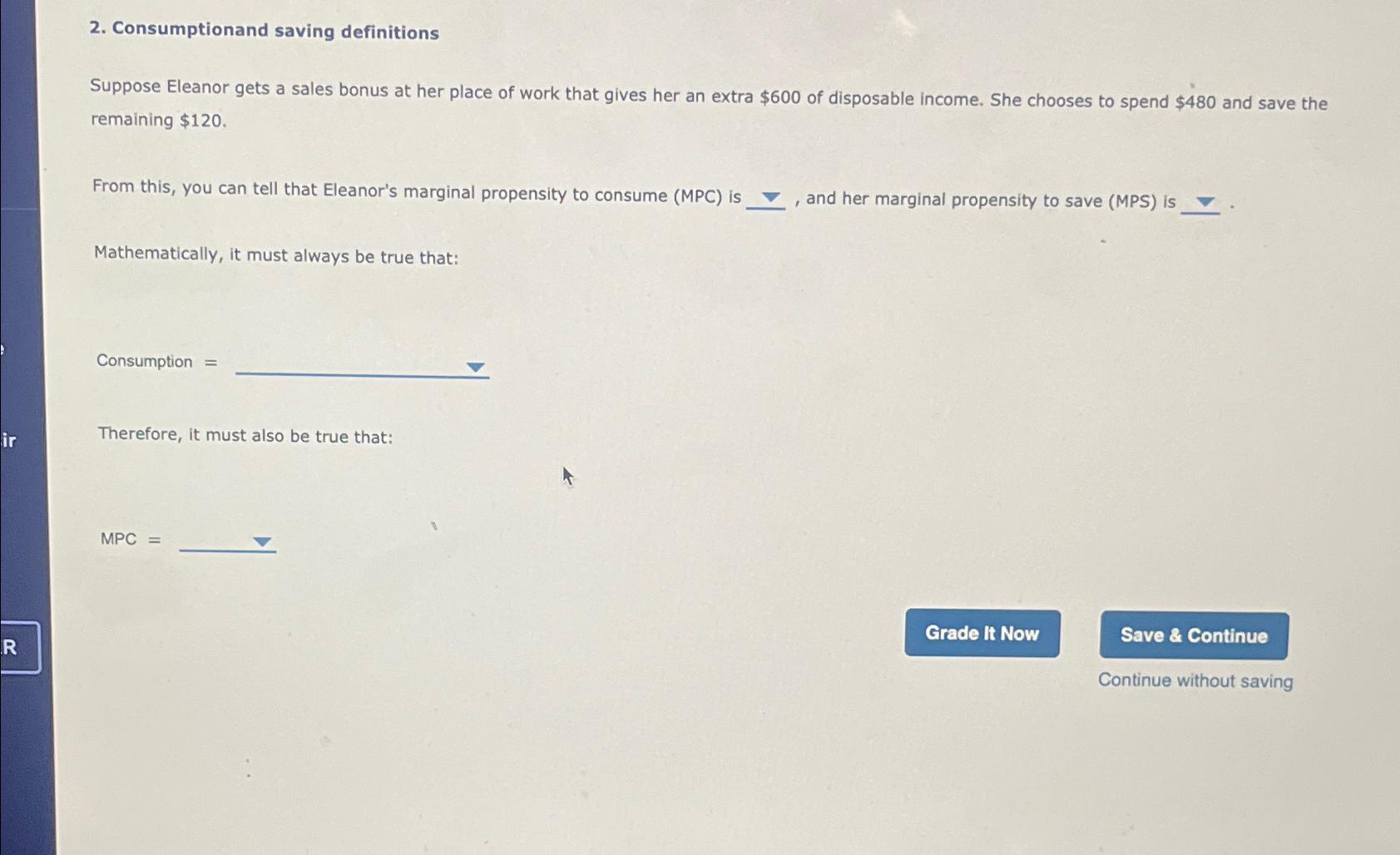 Solved Consumptionand saving definitionsSuppose Eleanor gets | Chegg.com