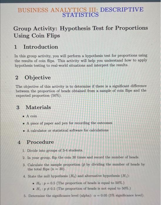 Solved Group Activity: Hypothesis Test for Proportions Using | Chegg.com