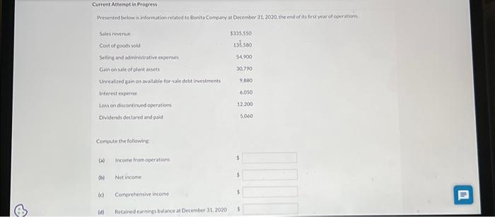 Solved Current Attempt in Progress Salestornue Corted rectis | Chegg.com