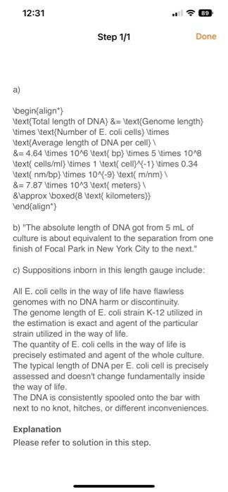 a) Vbegin\{align } Vtext\{Total length of DNA } \& = | Chegg.com