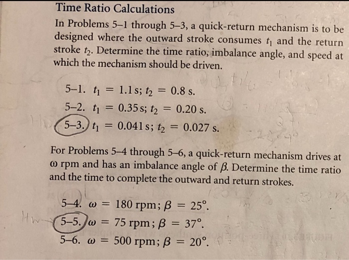 Time Ratio Calculations In Problems 5-1 through 5-3, | Chegg.com