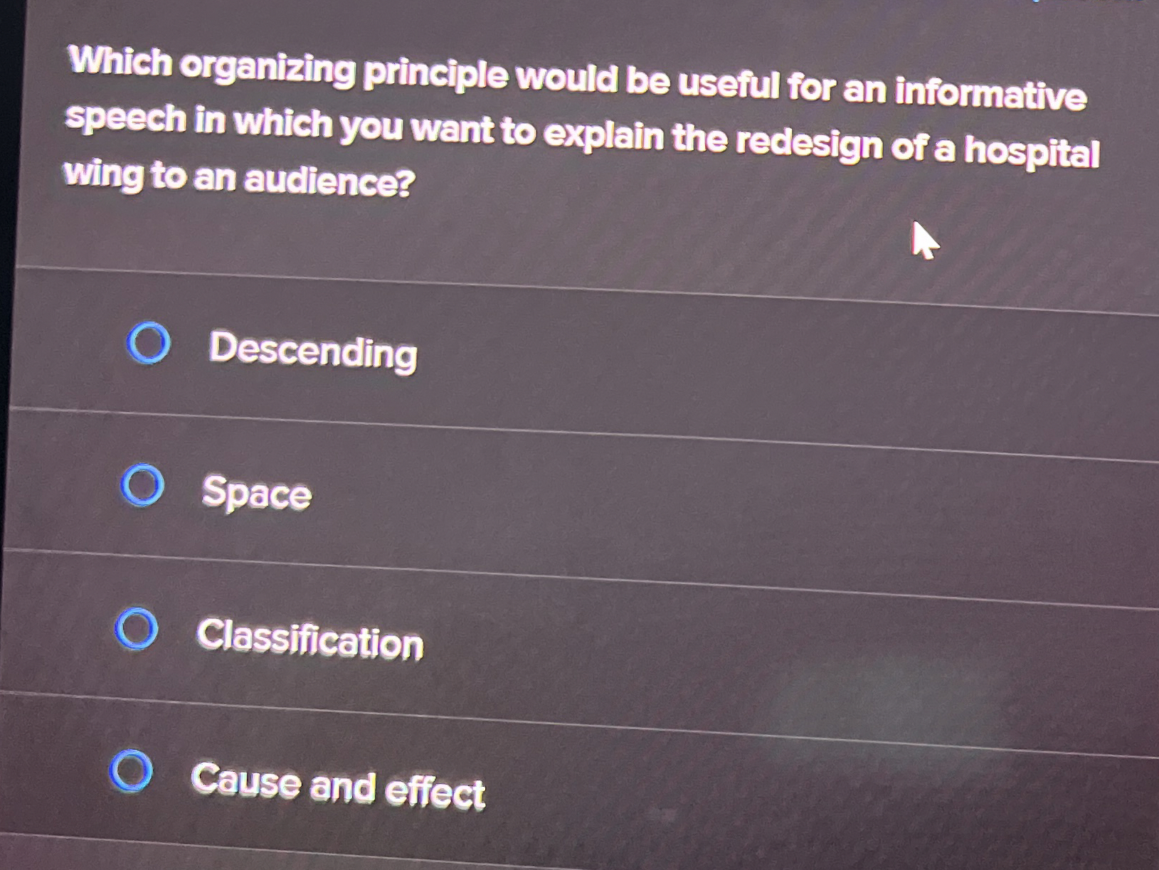Solved Which organizing principle would be useful for an | Chegg.com