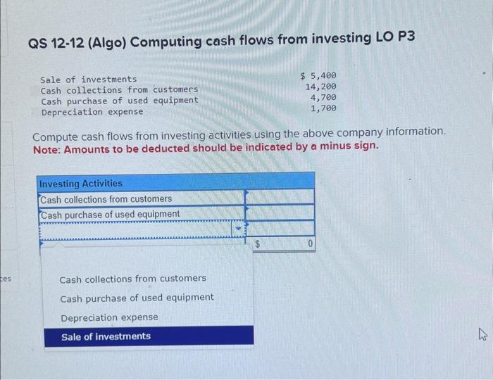 Solved QS 12−12 (Algo) Computing cash flows from investing | Chegg.com