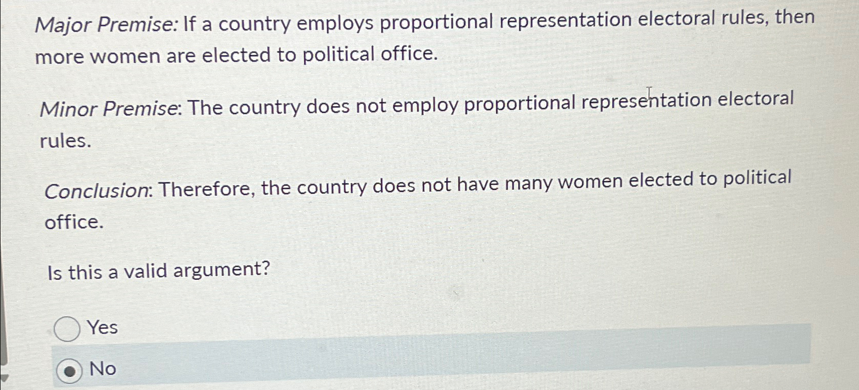 Solved Major Premise: If a country employs proportional | Chegg.com