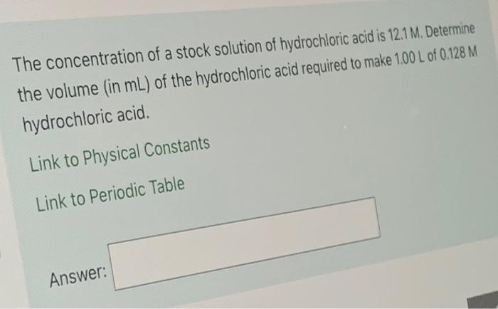 Solved The concentration of a stock solution of hydrochloric | Chegg.com