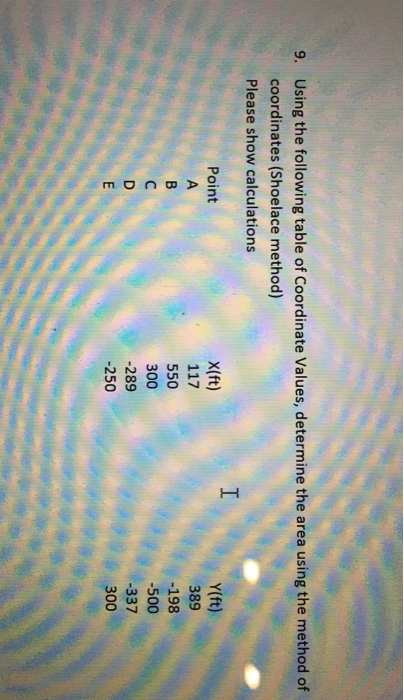 Solved 9. Using the following table of Coordinate Values, | Chegg.com