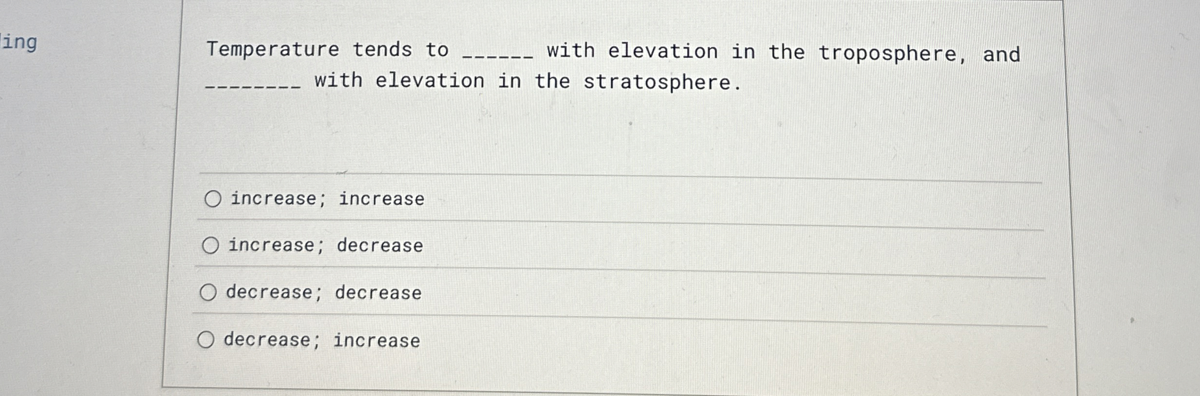 Solved Temperature tends towith elevation in the | Chegg.com