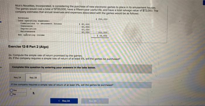 Solved Required information Exercise 12-8 (Algo) Payback | Chegg.com