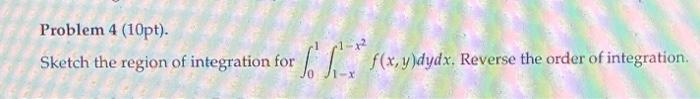 Solved Problem 4 (10pt). Sketch the region of integration | Chegg.com