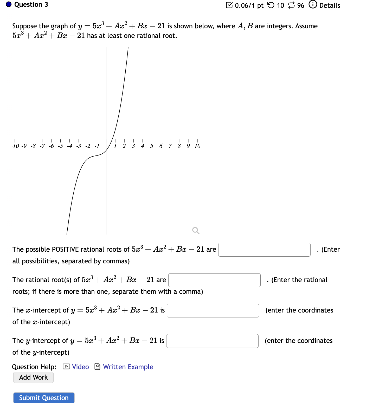 Solved Question 3Suppose the graph of y=5x3+Ax2+Bx-21 ﻿is | Chegg.com