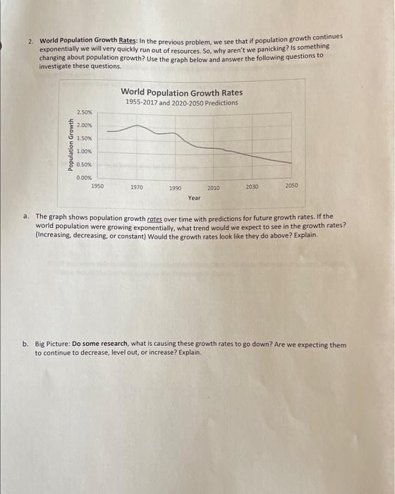 Solved 2. World Population Growth Rates: In the previous | Chegg.com