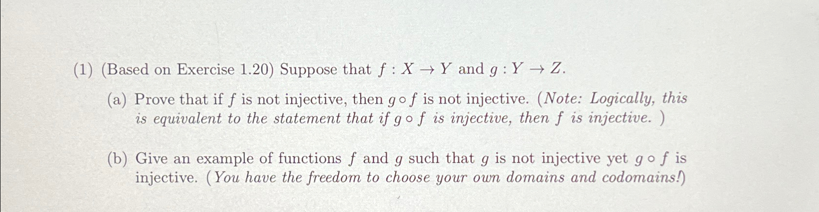 Solved (1) (Based on Exercise 1.20) ﻿Suppose that f:x→Y ﻿and | Chegg.com