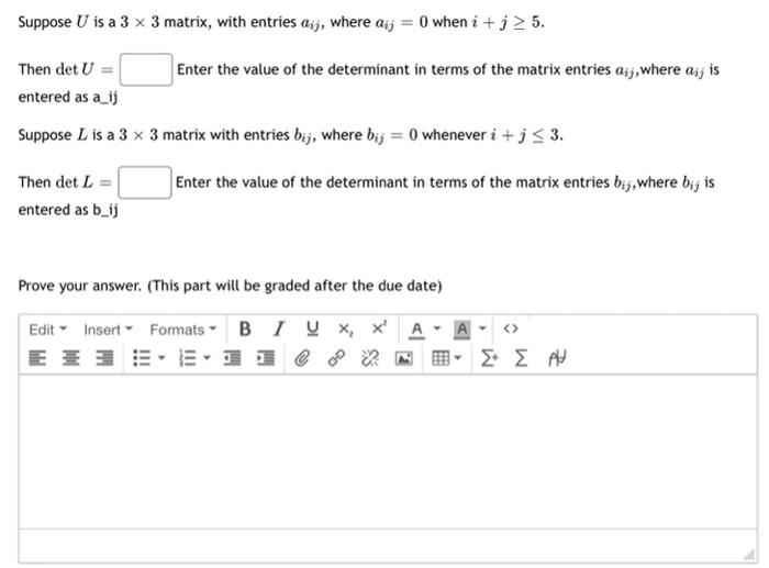 Solved Suppose U is a 3×3 matrix, with entries aij, where | Chegg.com