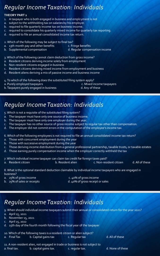 Solved Regular Income Taxation: IndividualsTHEORY PART 2A | Chegg.com