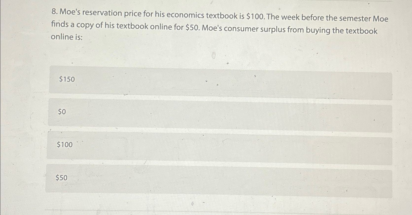 Solved Moe's reservation price for his economics textbook is | Chegg.com