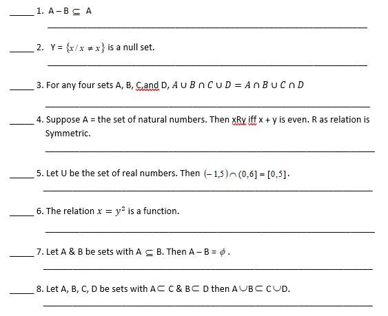 Solved (Write T if the statement is TRUE and F if the | Chegg.com